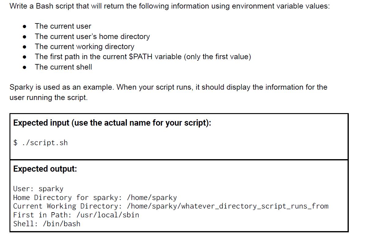 Write a Bash script that will return the following | Chegg.com
