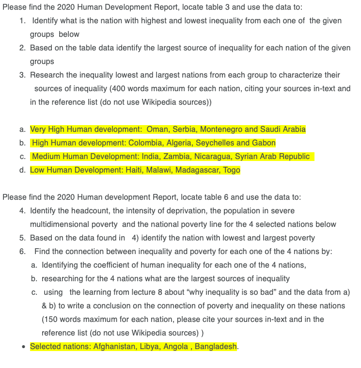 Solved Please find the 2020 Human Development Report, locate | Chegg.com