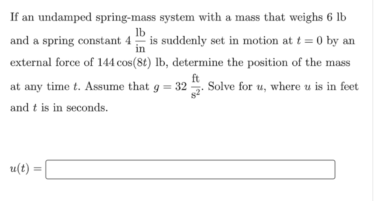 Solved If an undamped spring-mass system with a mass that | Chegg.com