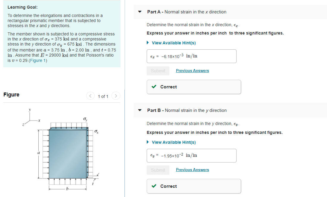 Solved Part A - Normal strain in the x direction Learning | Chegg.com