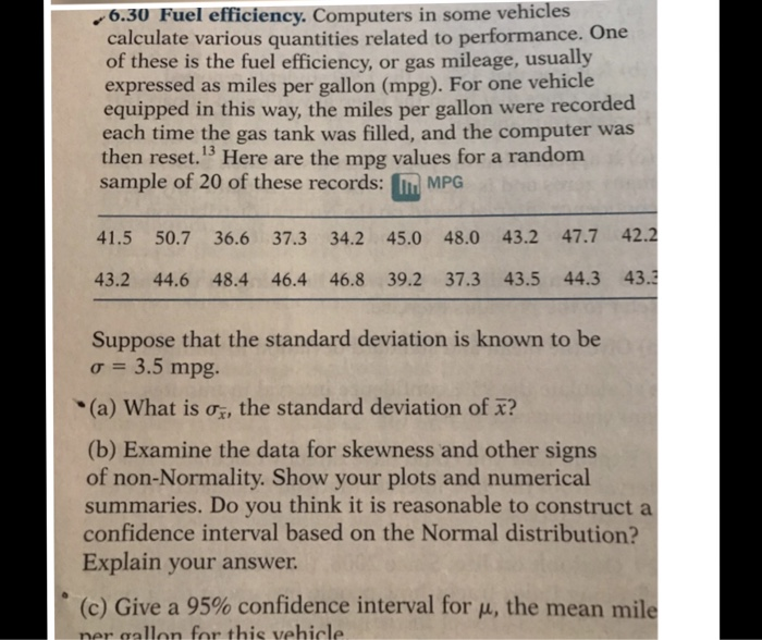 Solved 6.30 Fuel efficiency. Computers in some vehicles | Chegg.com