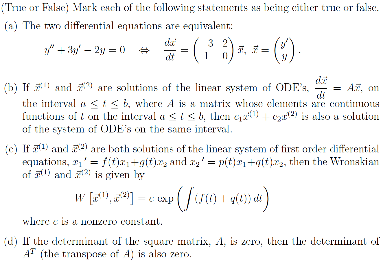 Solved (True or False) Mark each of the following statements | Chegg.com