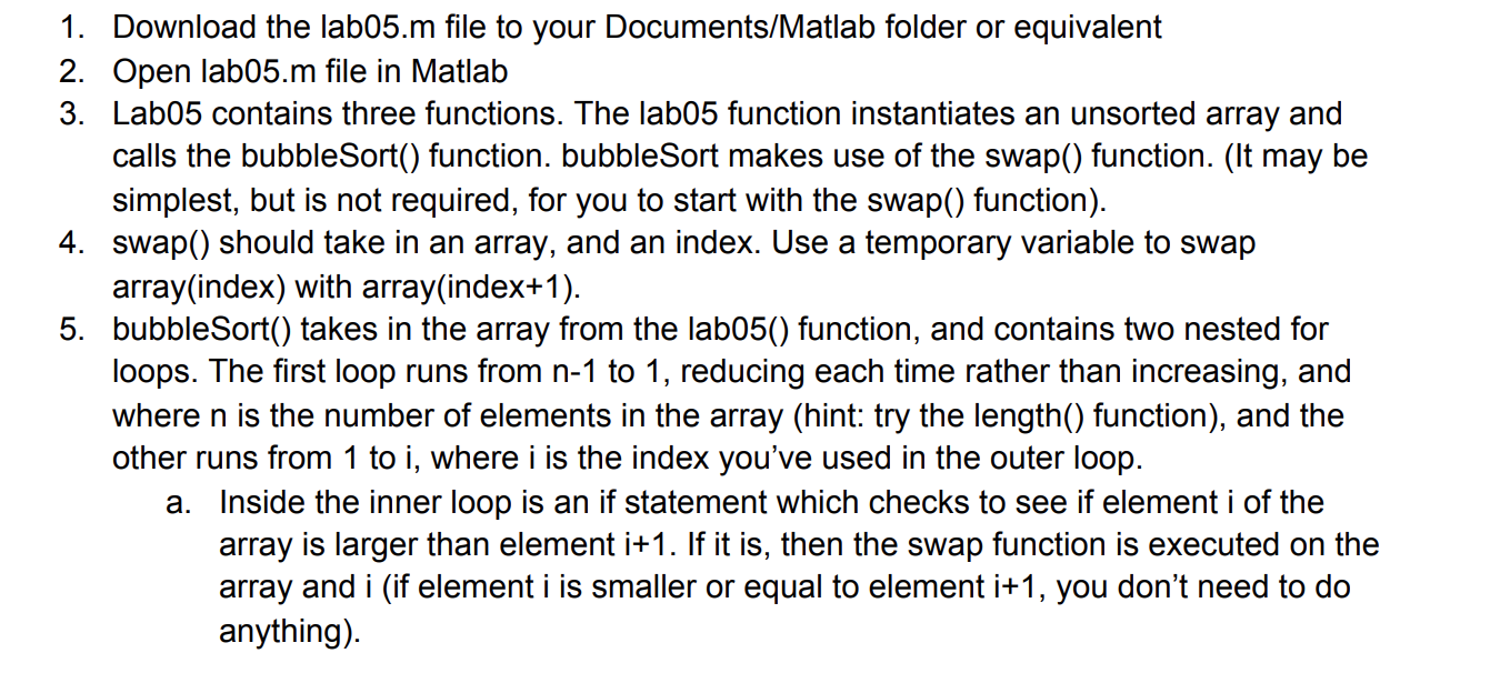 Solved = lab05.m 1 9 function [] lab05() 2 sortedArray | Chegg.com
