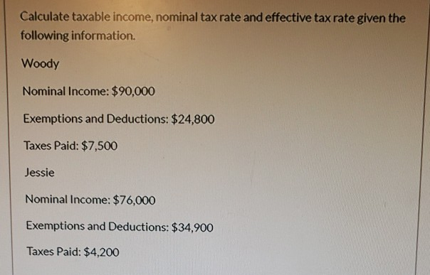 Solved Calculate taxable income, nominal tax rate and | Chegg.com