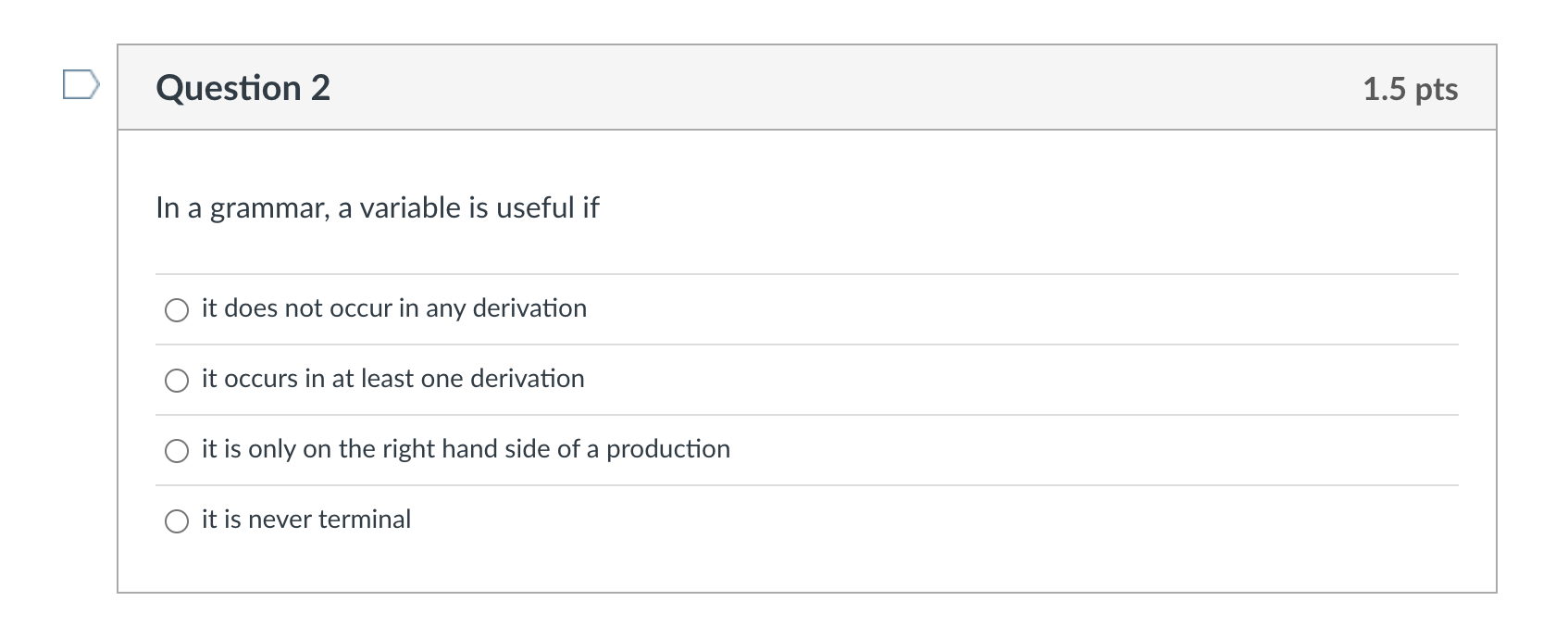 Solved Question 2 1.5 pts In a grammar, a variable is useful | Chegg.com