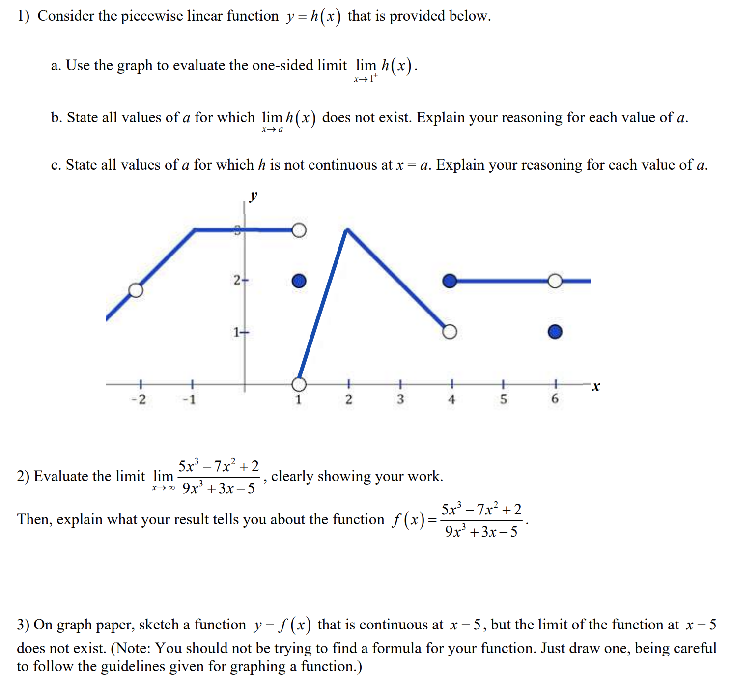 Solved 1) Consider the piecewise linear function y=h(x) that | Chegg.com
