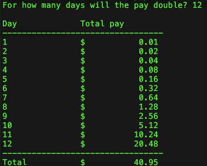 Solved Pennies for Pay Write a Java program that calculates | Chegg.com