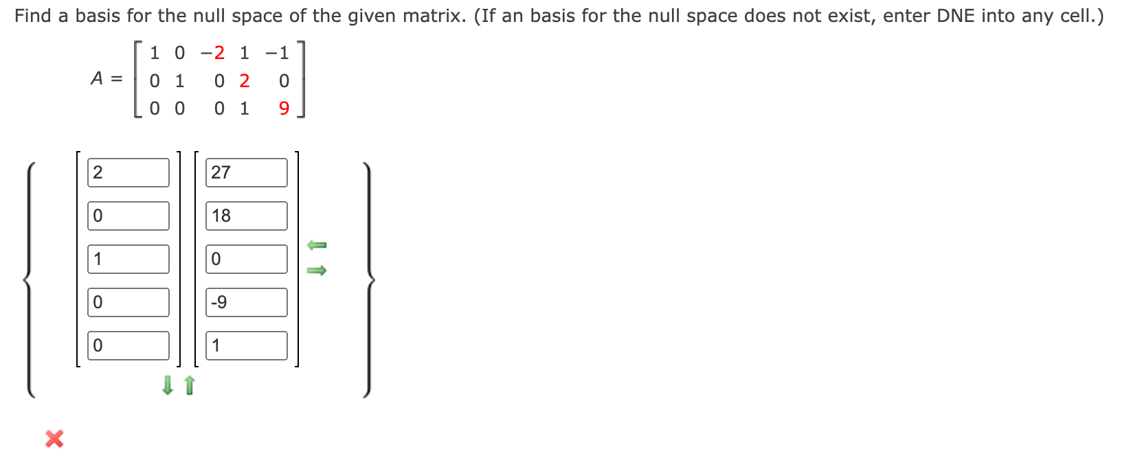 Solved Find a basis for the null space of the given matrix. | Chegg.com