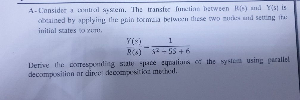 Solved A- Consider a control system. The transfer function | Chegg.com