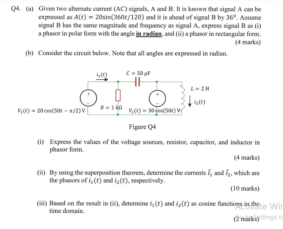 Solved 4. (a) Given two alternate current (AC) signals, A | Chegg.com