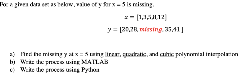 Solved For a given data set as below, value of y for x=5 is | Chegg.com