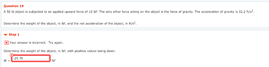 Solved Question 19 A 50 lb object is subjected to an applied | Chegg.com