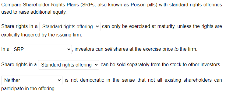 Solved Compare Shareholder Rights Plans (SRPs, also known as | Chegg.com