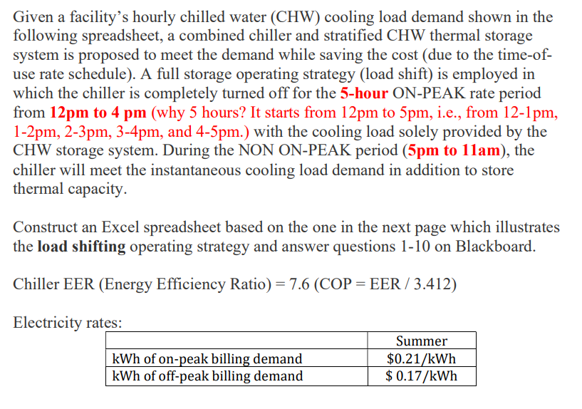 Given a facility's hourly chilled water (CHW) cooling | Chegg.com