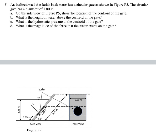 Solved 5. An inclined wall that holds back water has a | Chegg.com