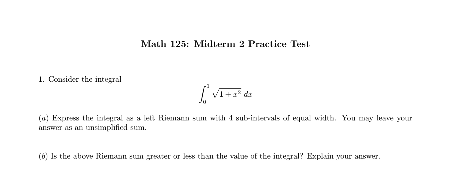 Solved Math 125: Midterm 2 Practice Test 1. Consider the | Chegg.com