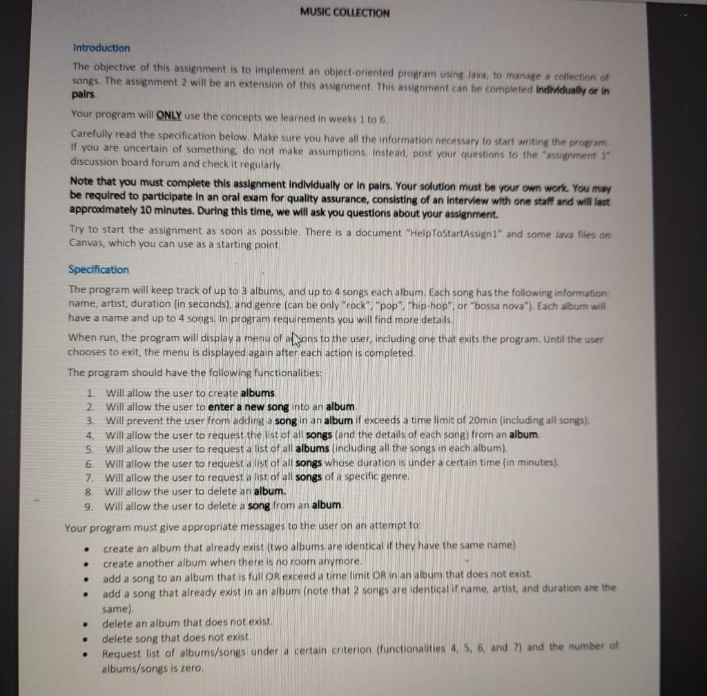 MUSIC COULCTION Introduction The objective of this | Chegg.com