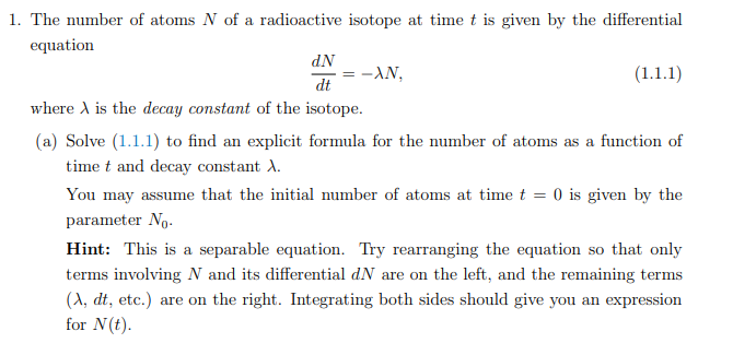 Solved The number of atoms N of a radioactive isotope at | Chegg.com