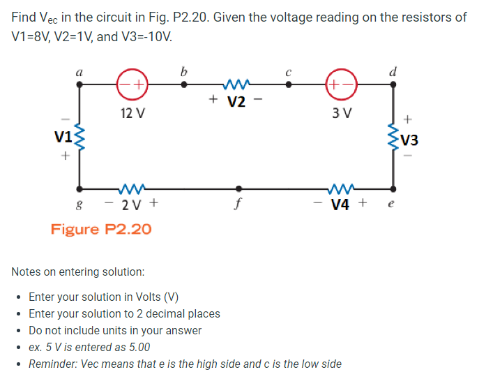 Solved Find Vec in the circuit in Fig. P2.20. Given the | Chegg.com