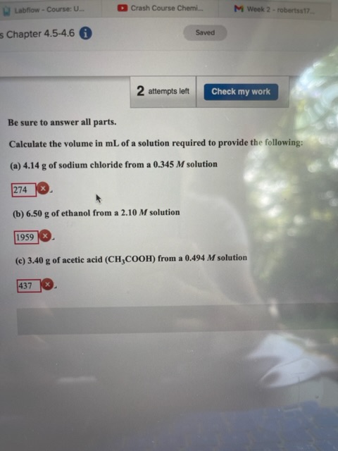 Solved Be sure to answer all parts. Calculate the volume in | Chegg.com