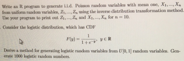 Solved Write an R program to generate i.i.d. Poisson random | Chegg.com