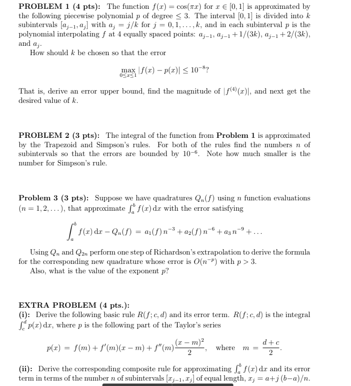 Solved PROBLEM 1 (4 pts): The function f(0) = cos(70) for 3 | Chegg.com