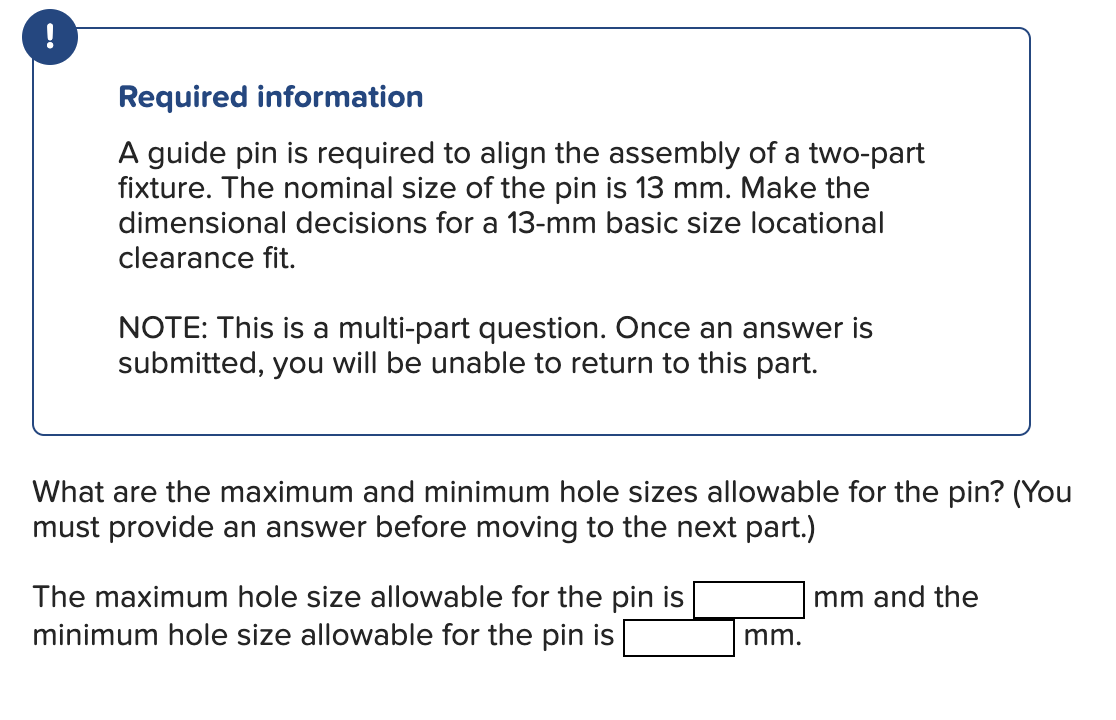 Solved Required information A guide pin is required to align | Chegg.com