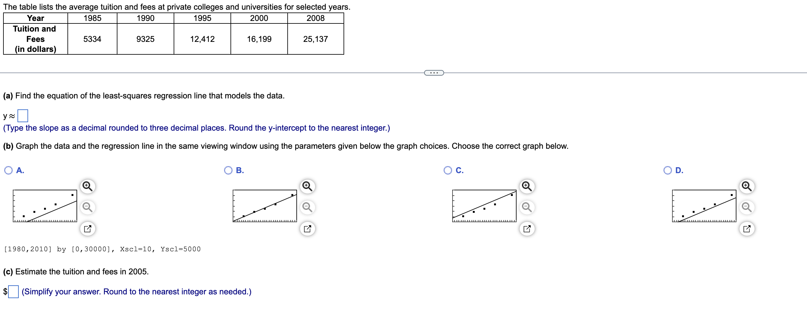 Solved The table lists the average tuition and fees at | Chegg.com