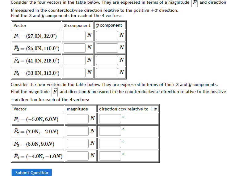 Solved Consider the four vectors in the table below. They | Chegg.com