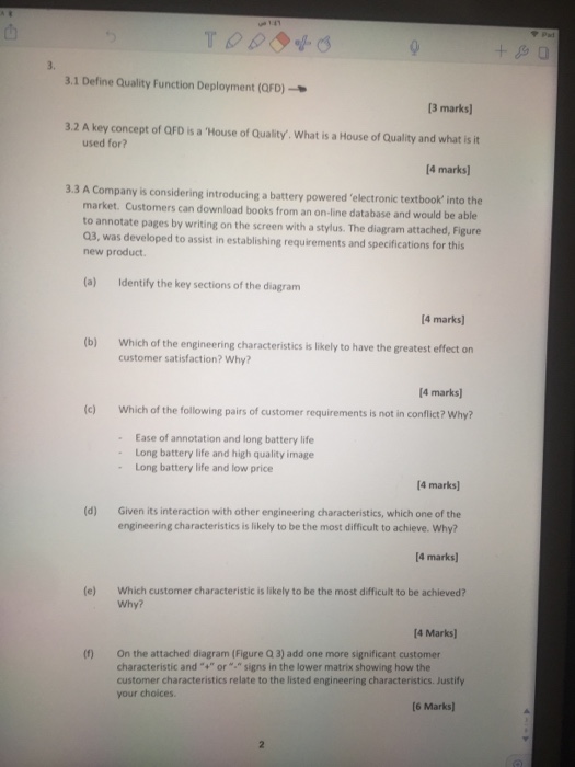 Solved 3. 3.1 Define Quality Function Deployment (QFD)- [3 | Chegg.com
