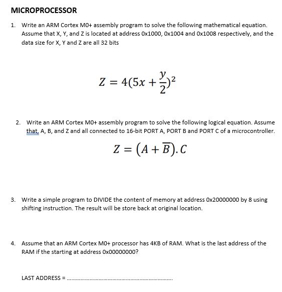 Solved MICROPROCESSOR 1. Write an ARM Cortex MO+ assembly | Chegg.com
