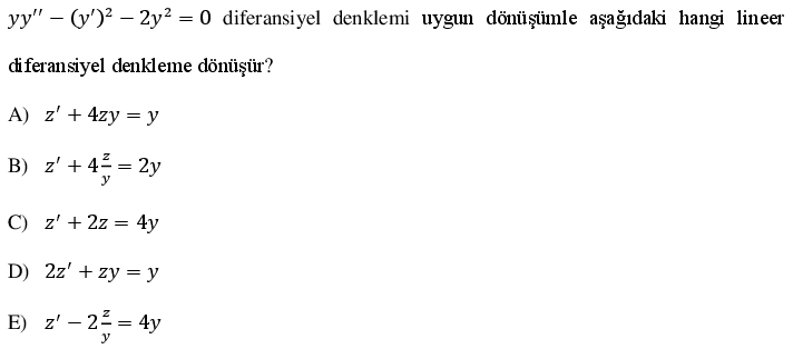 Solved yy" – (')2 – 2y2 = 0 diferansiyel denklemi uygun | Chegg.com