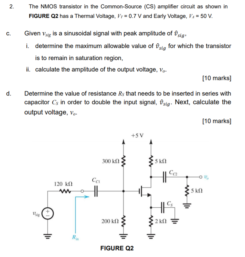 Solved 2. The NMOS transistor in the Common-Source (CS) | Chegg.com