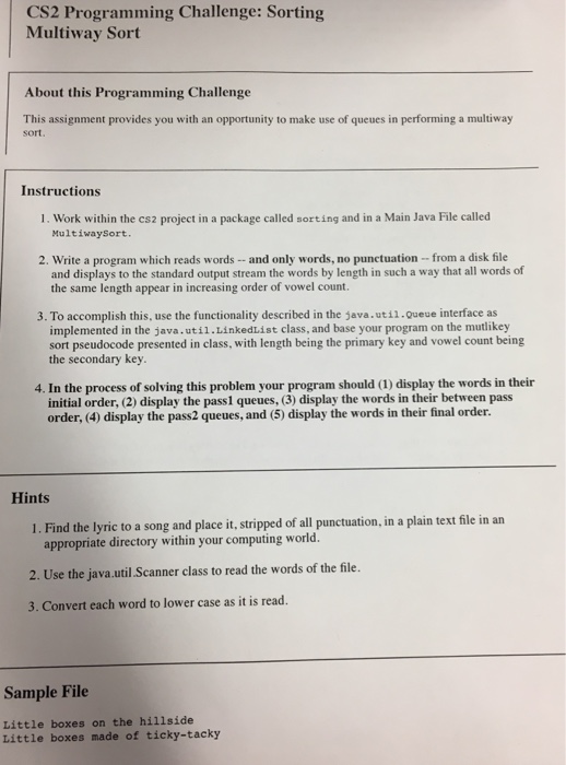 Solved Cs2 Programming Challenge Sorting Multiway Sort