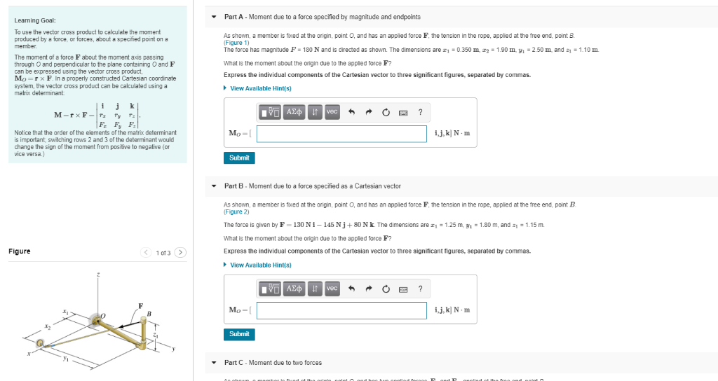 Solved Part A- Moment due to a force specified by magnitude | Chegg.com