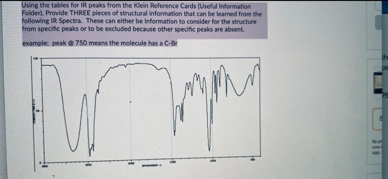 Using the tables for IR peaks from the Klein | Chegg.com