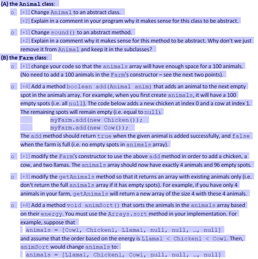 Solved (A) the Animal class: 0 [+1] Change Animal to an | Chegg.com