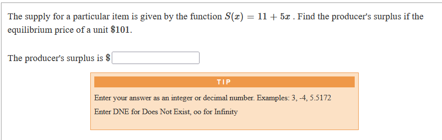 Solved = The supply for a particular item is given by the | Chegg.com