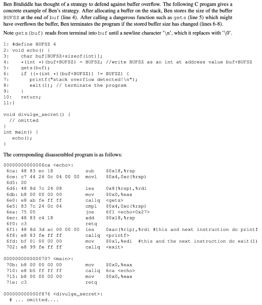 Ben Bitdiddle has thought of a strategy to defend | Chegg.com
