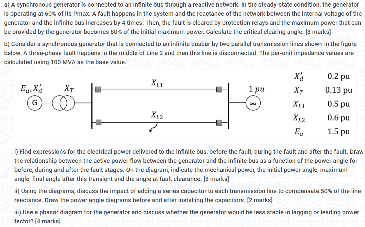 a) A synchronous generator is connected to an | Chegg.com