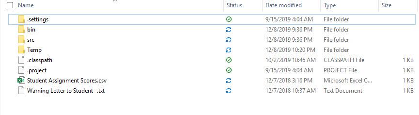 Solved Name Status Size .settings bin src Temp .classpath | Chegg.com