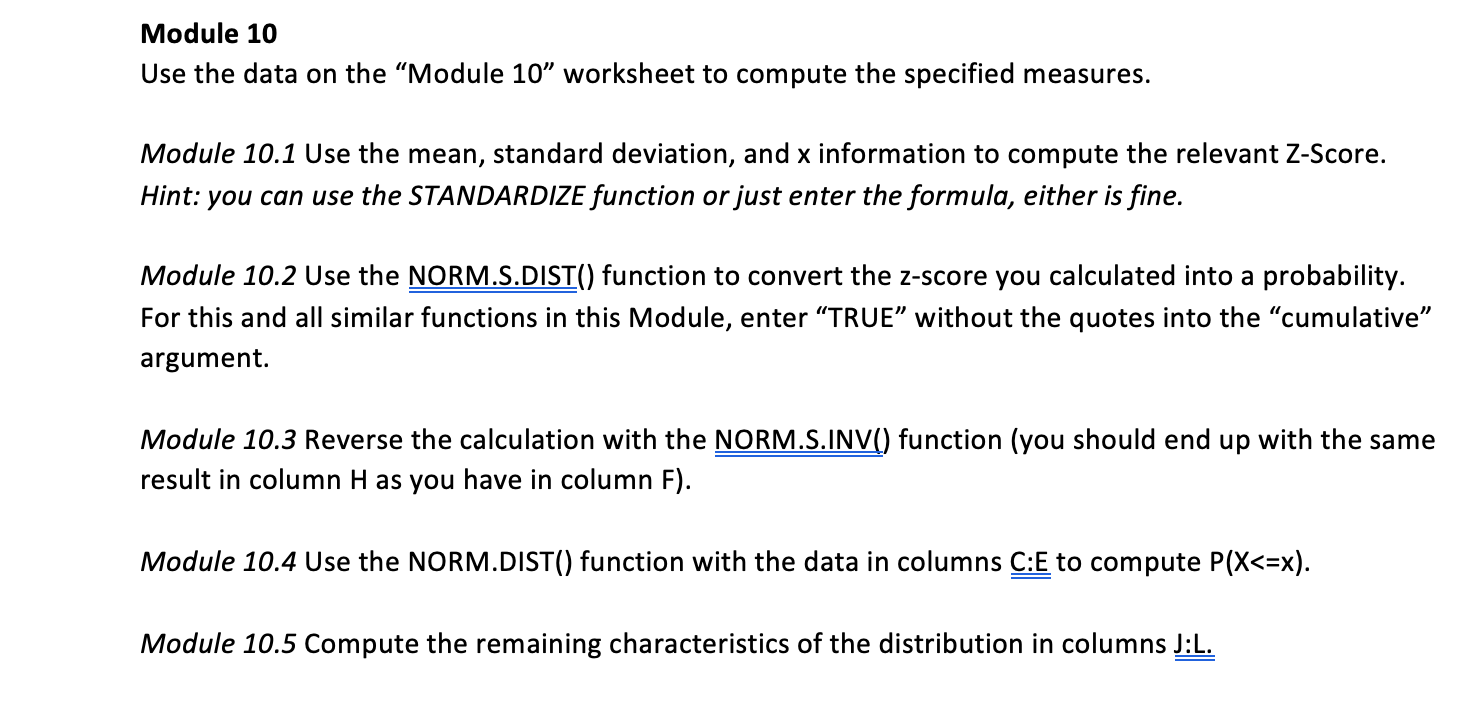 Module 10 Use the data on the “Module 10" worksheet | Chegg.com