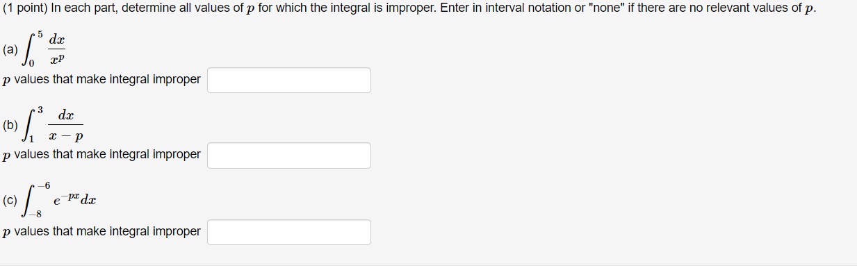 Solved (1 point) In each part, determine all values of p for | Chegg.com