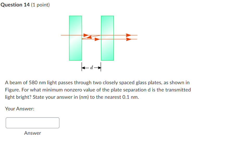 Solved Question 14 (1 point) A beam of 580 nm light passes | Chegg.com