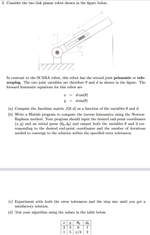 3. Consider the two link planar robot shown in the | Chegg.com