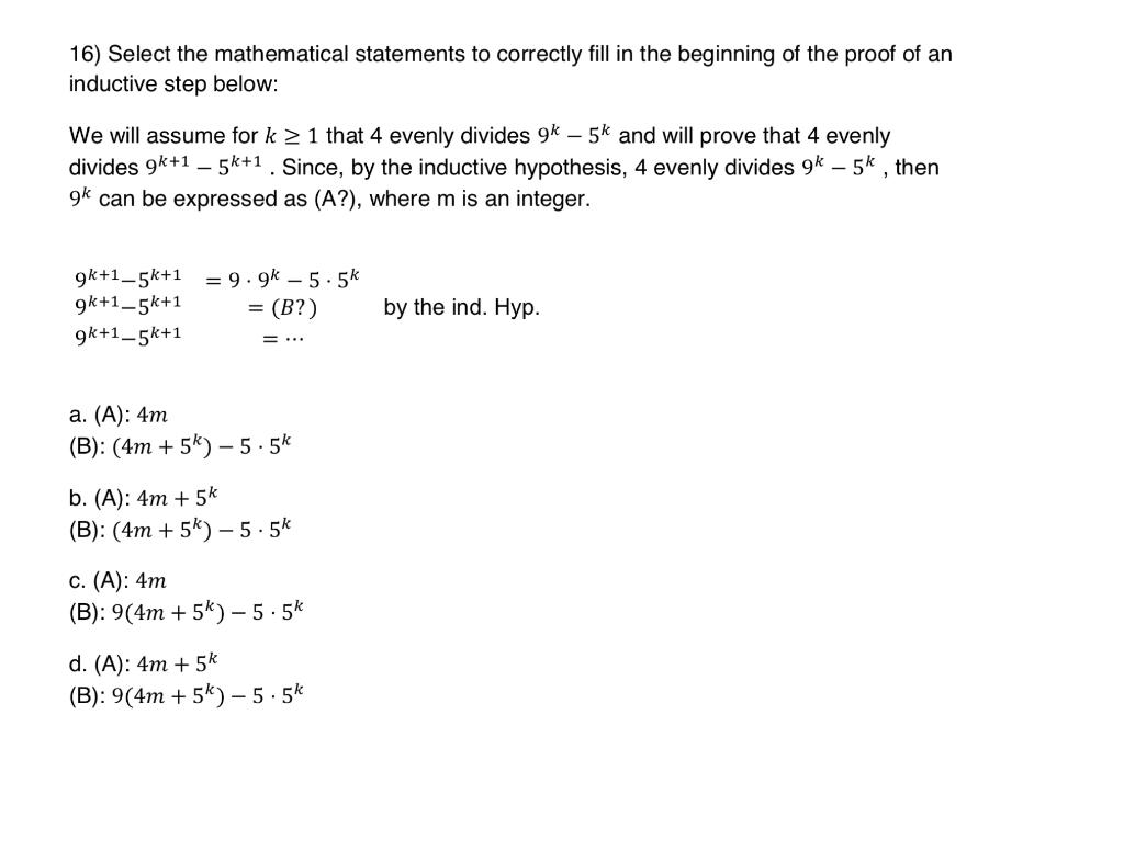 Solved 16) Select the mathematical statements to correctly | Chegg.com