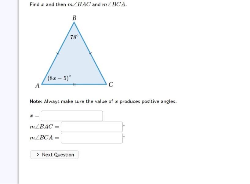 Solved Find x and then m∠BAC and m∠BCA. Note: Always make | Chegg.com