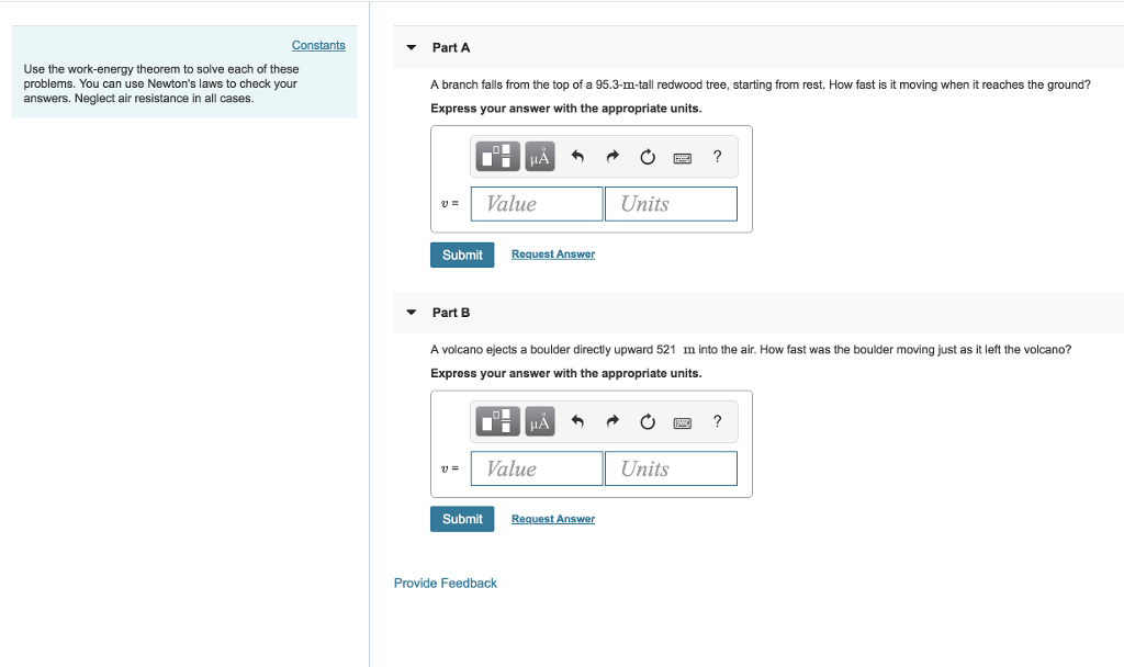 Solved Constants Part A Use the work-energy theorem to solve | Chegg.com