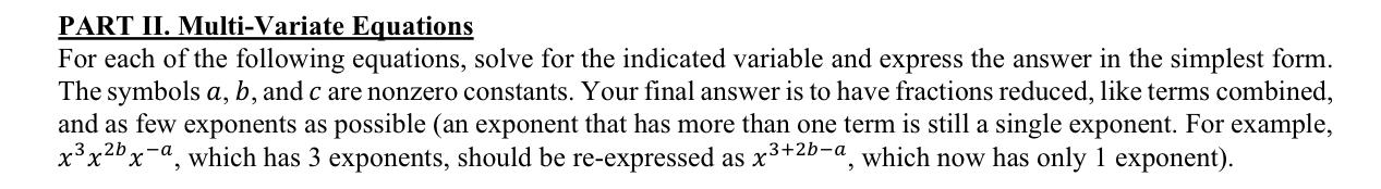 Solved PART II. Multi-Variate Equations For each of the | Chegg.com