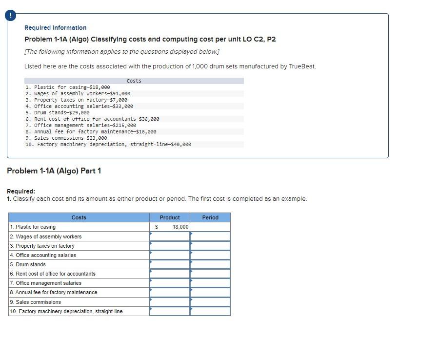 Solved Required Information Problem 1-1A (Algo) Classifying | Chegg.com